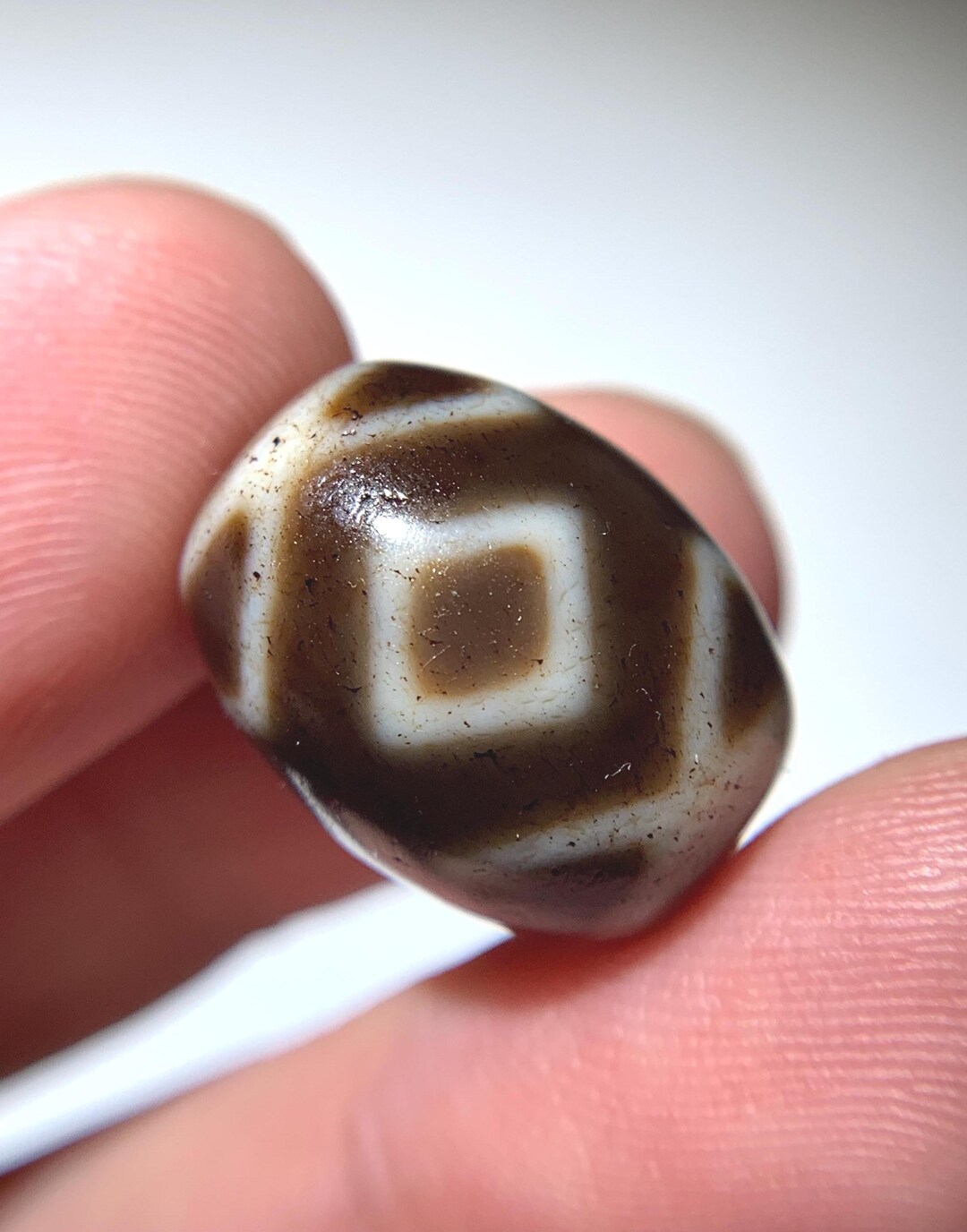 Dzi Bead " Vajra 3 Eyes & Mountain " Daluo Amulet Pendant 18.6mm X 14 ...