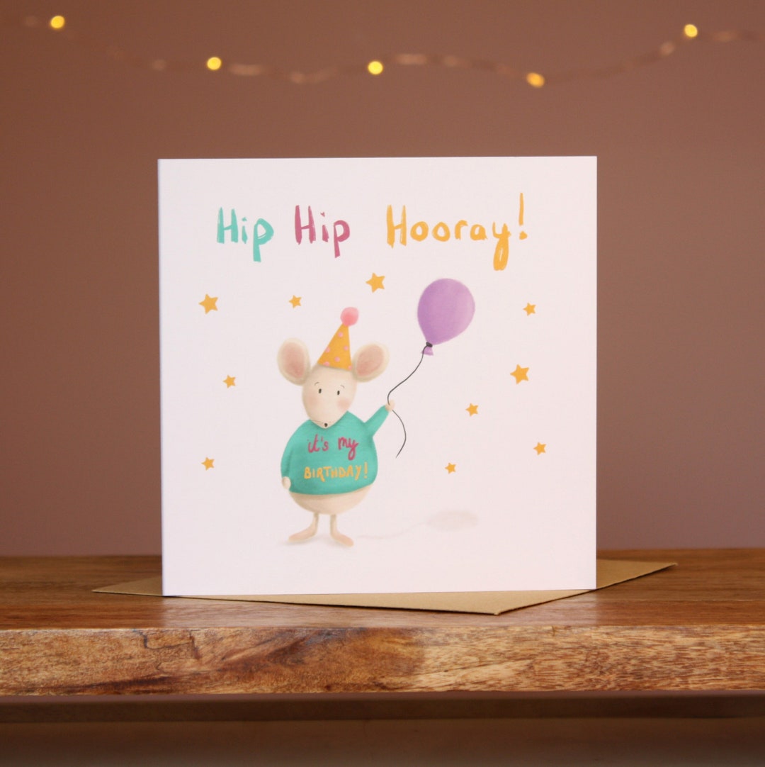 Hip Hip Hooray Birthday Card Mouse Birthday Card Happy - Etsy
