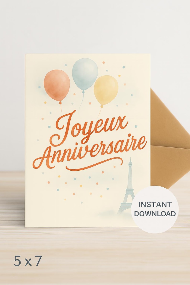 Joyeux Anniversaire Card: Eiffel Tower French Birthday (digital ...
