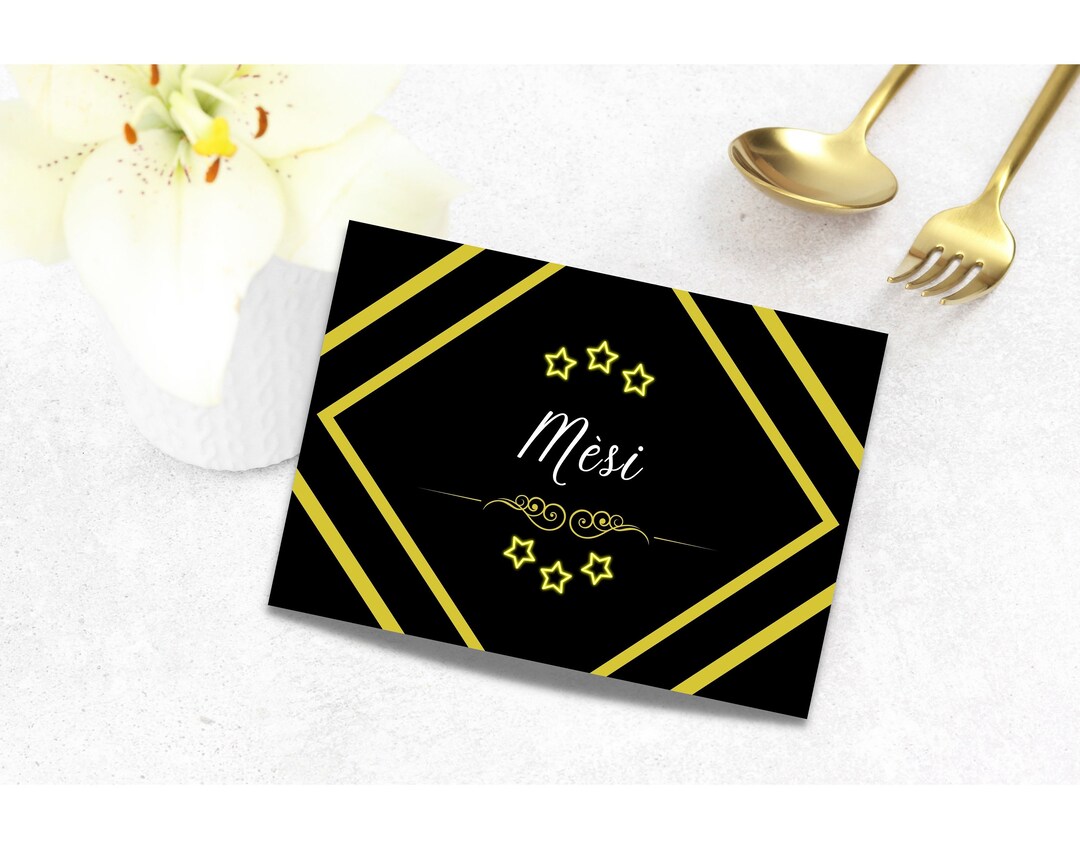 Mèsi / Haitian Creole Thank You Card / Elegant / Black and Yellow ...