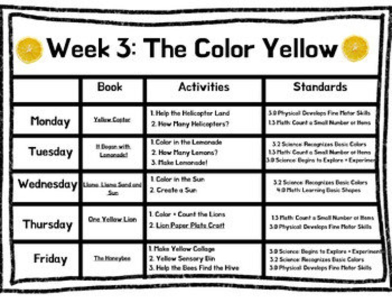 Tot School: the Color Yellow Week of Curriculum for 2-3 Year Olds - Etsy