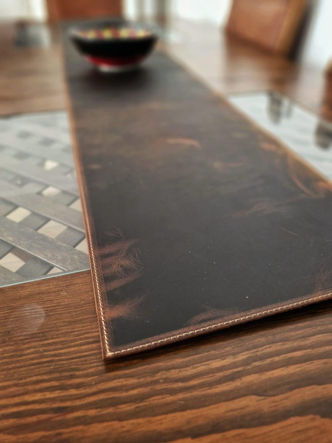 Handmade Leather Table Runner: Custom Calf Leather Desk Mat - Etsy