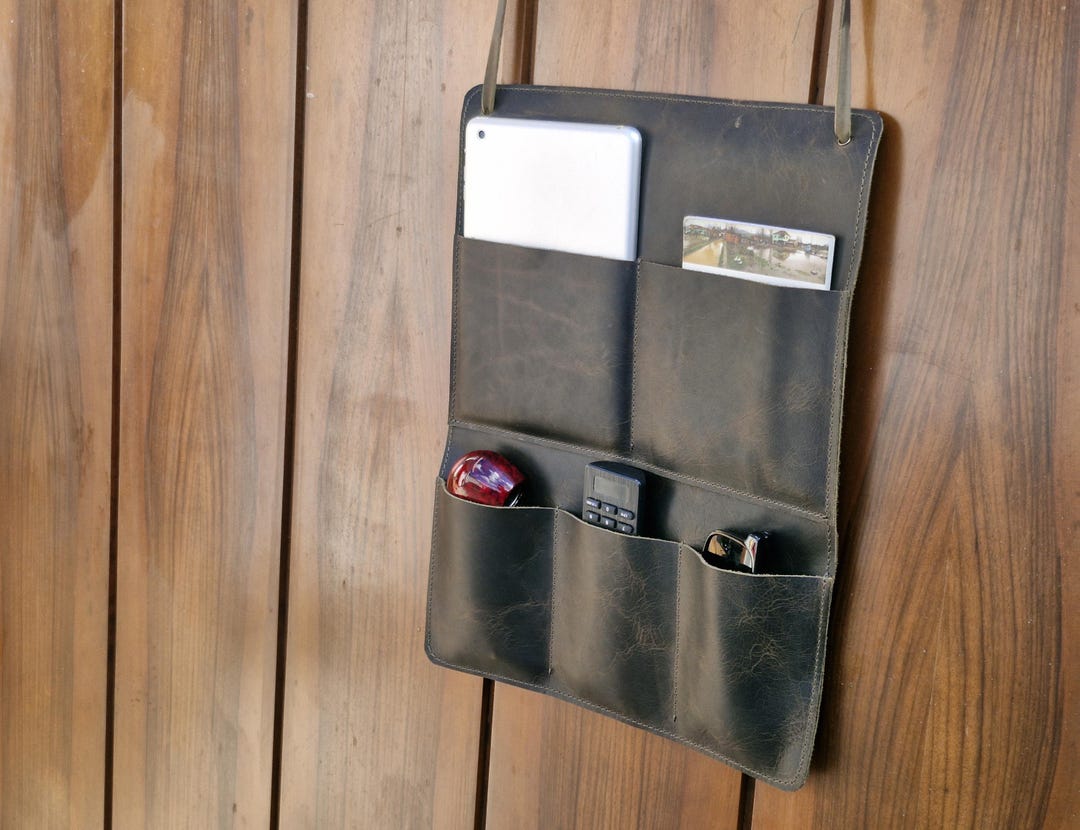 Leather Wall Pocket Storage Organizer, Bedside Caddy, Leather Wall ...