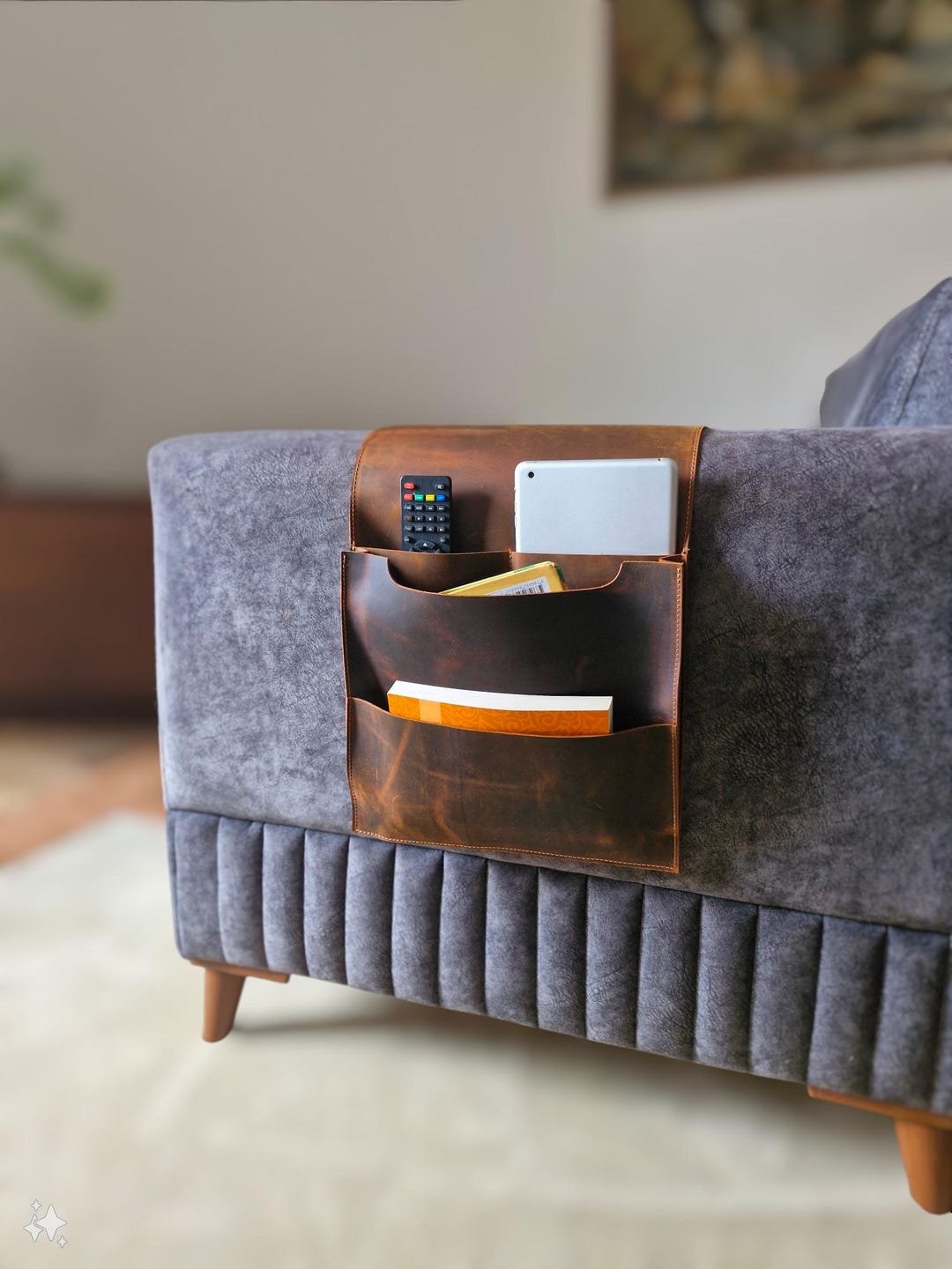 Leather Sofa Armrest Organizer, Remote Control, Magazine, İpad Holder ...