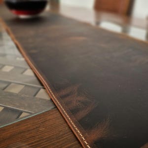 Handmade Leather Table Runner: Custom Calf Leather Desk Mat - Etsy
