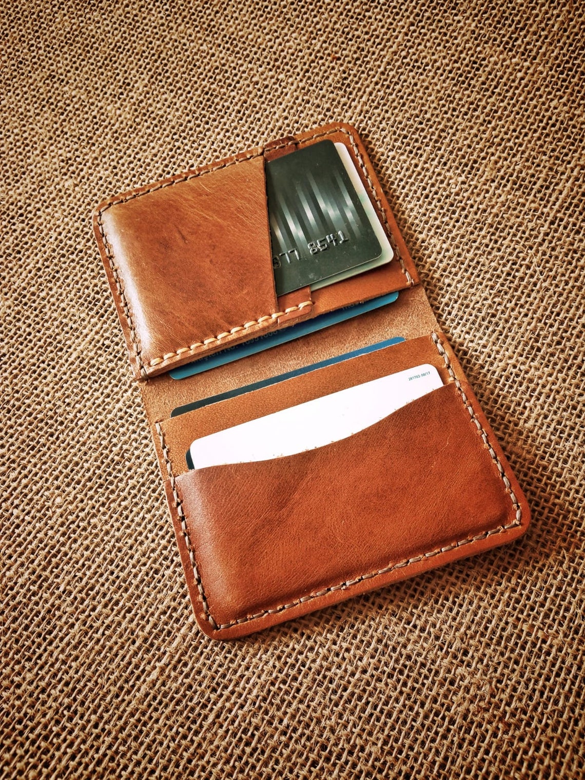 Personalized Vertical Leather Bifold Wallet: Minimalist Card Holder - Etsy