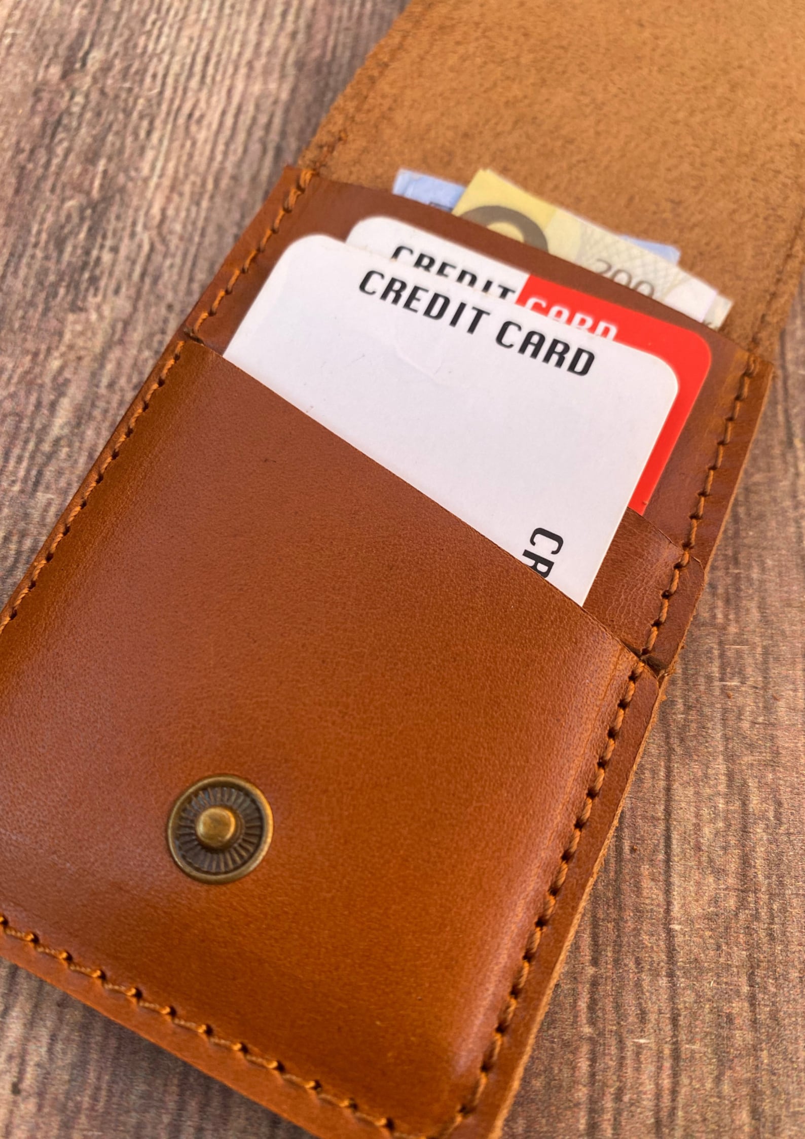 Leather Card Holder, Vertical Card Wallet for Cards and Folded ...