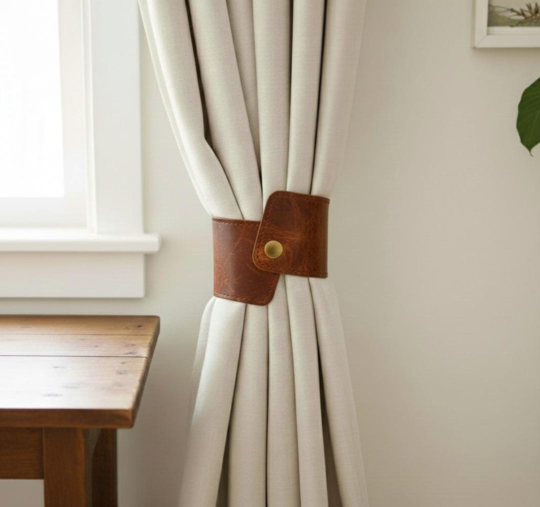 Lined Leather Curtain Tie Backs, Stitched Calfskin Clasps, Handmade ...