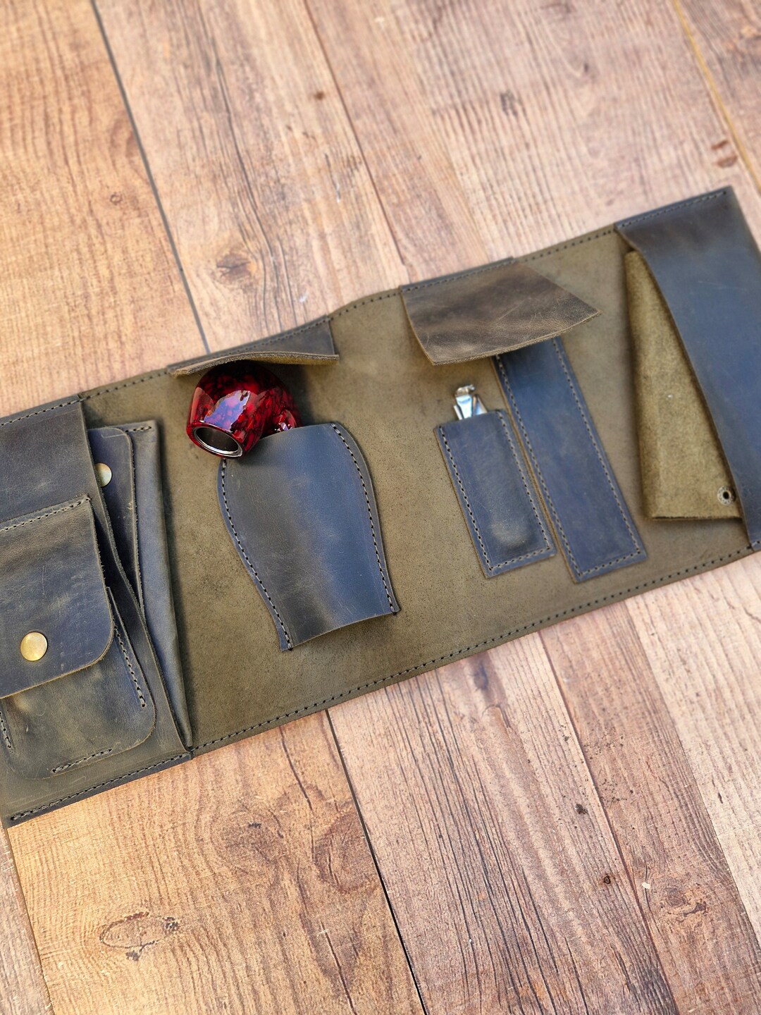Leather Pipe Pouch, Pipe Roll Set, Pipe Tobacco Case - Etsy