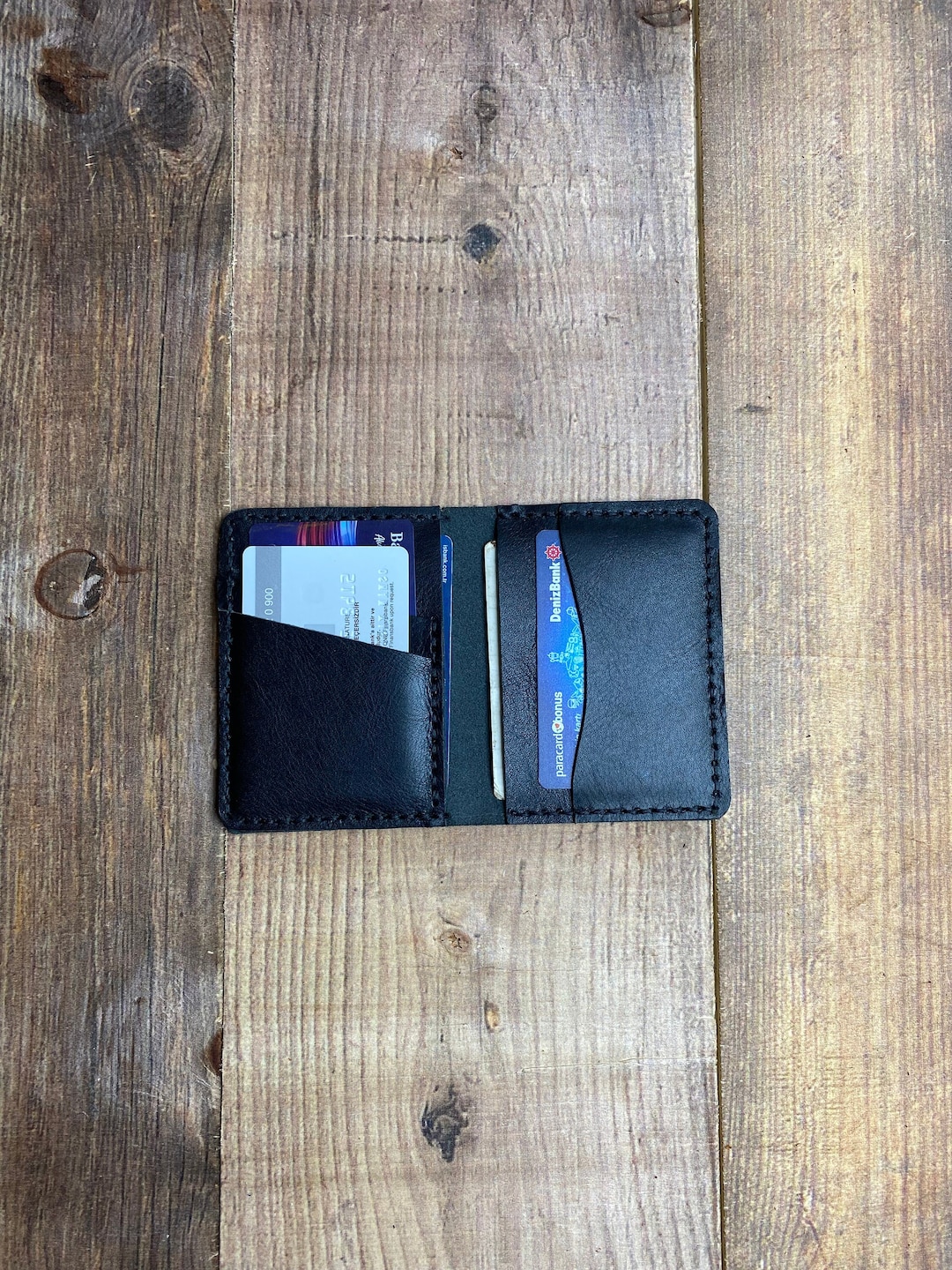 Leather Front Pocket Card Wallet in Black and Tan - Etsy