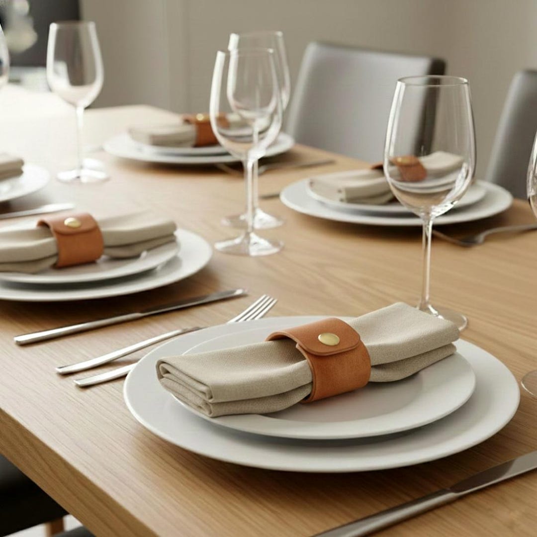 Lined Leather Napkin Ring | Handmade Snap Closure Dining Table ...