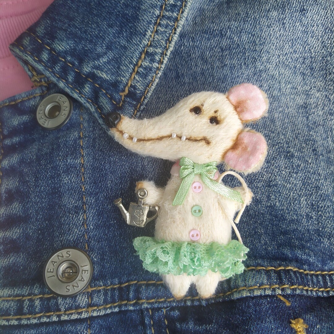 Lady Mouse Textile Brooch - Plush Accessor - Etsy