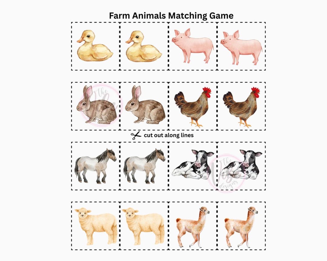 Farm Animals Matching Game for Kids, Animals Matching Activity, Animals ...