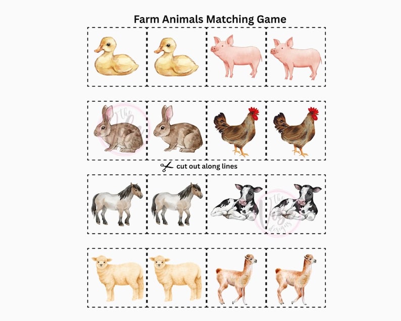 Farm Animals Matching Game for Kids, Animals Matching Activity, Animals ...