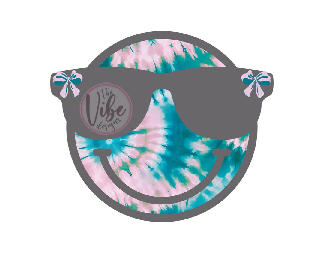 Teal Tie Dye Smiley PNG, Smiley Face With Sunglasses Png,coquette Bow ...