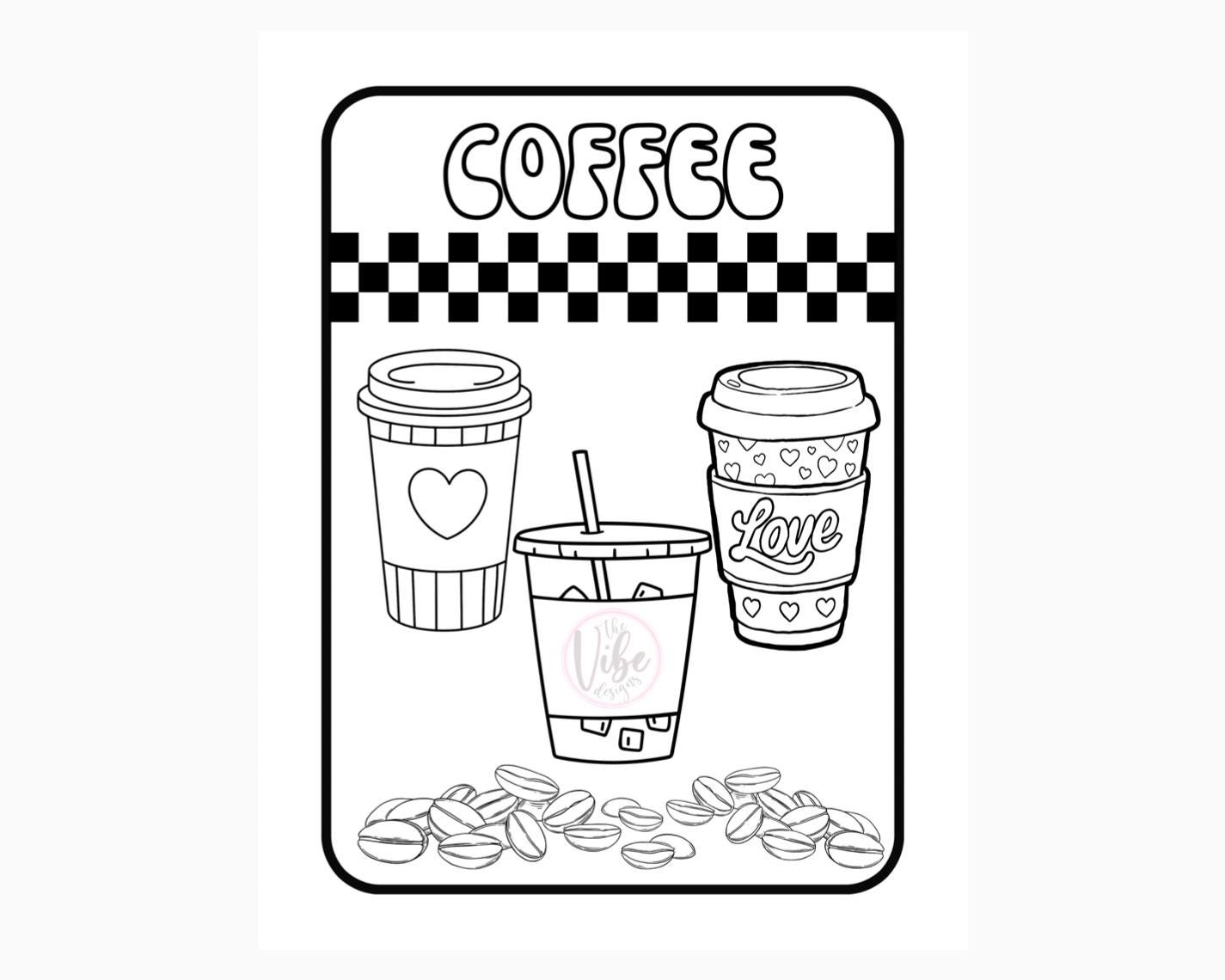 Printable Drinks Coloring Pages Packet,coffee/boba Tea/shakes Coloring ...