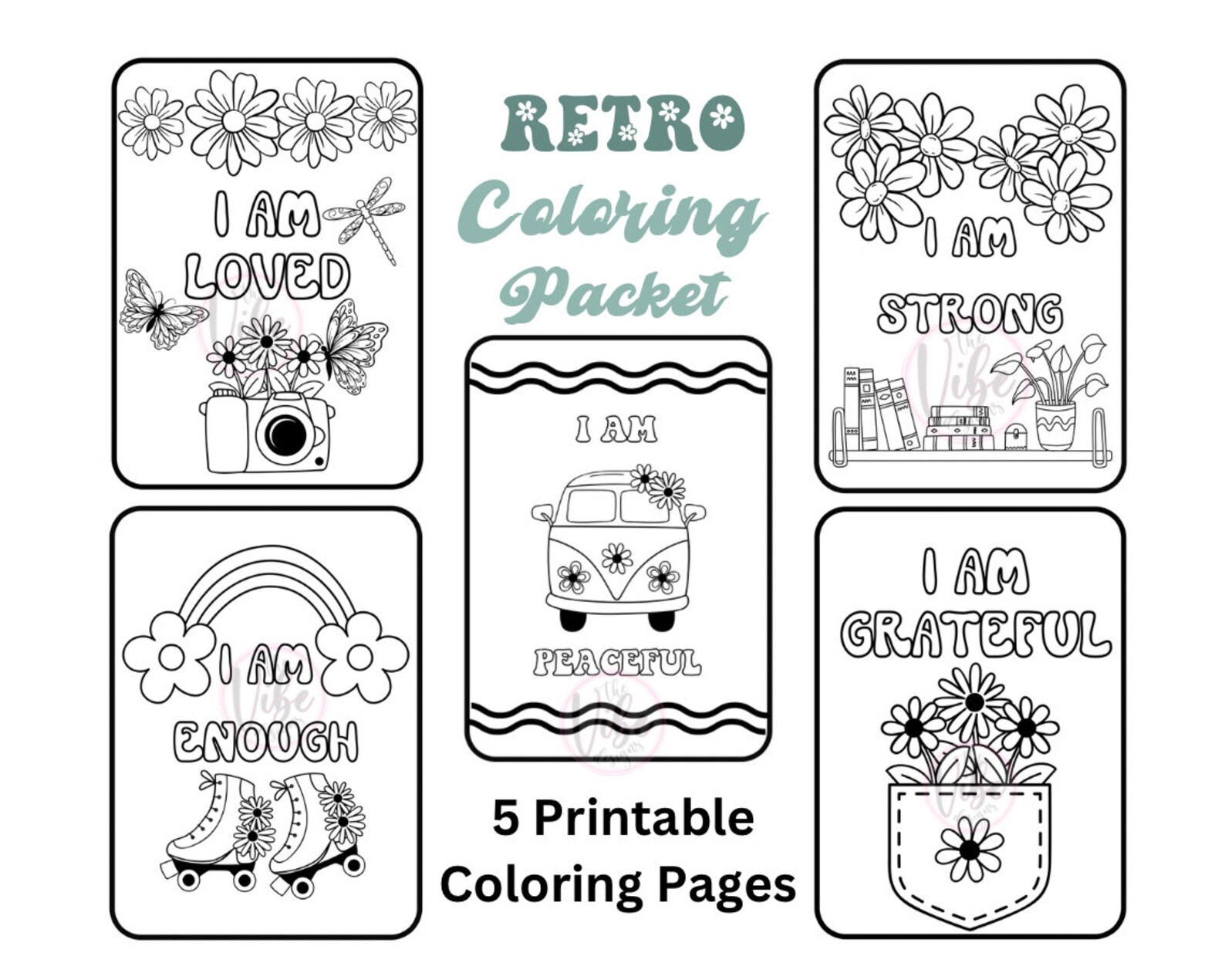 5 Printable Retro Coloring Pages, Printable Coloring Sheets, Daily ...