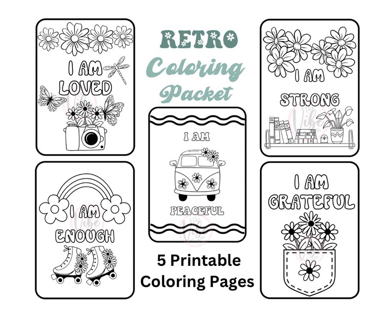 5 Printable Retro Coloring Pages, Printable Coloring Sheets, Daily ...