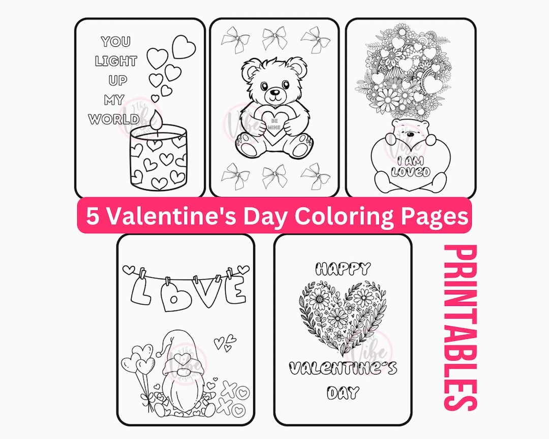 5 Printable Valentines Day Coloring Pages,hearts Coloring Packet ...
