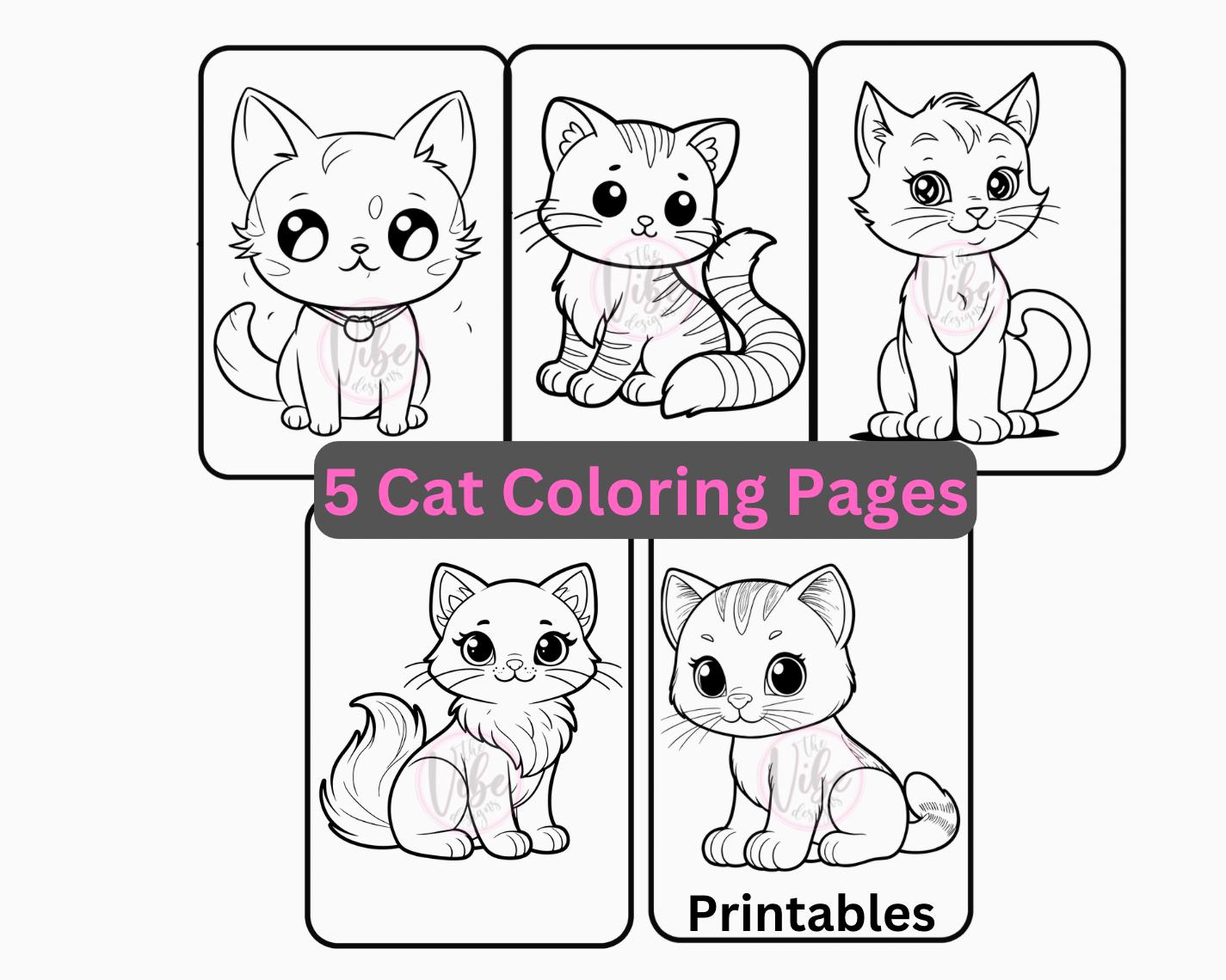 5 Printable Cat Coloring Pages,homeschool Coloring Packet,animal ...