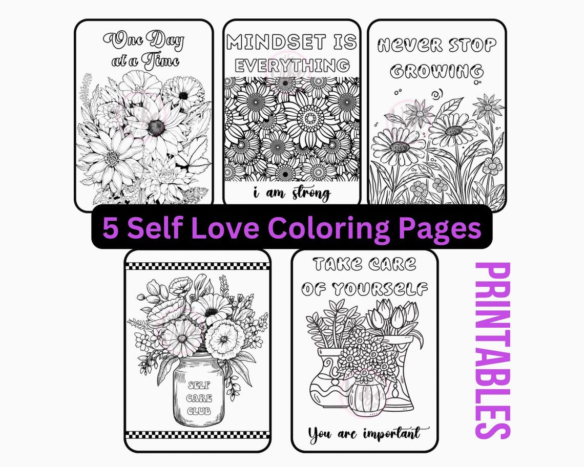 5 Printable Self Love Coloring Pages, Positive Coloring Packet,self ...