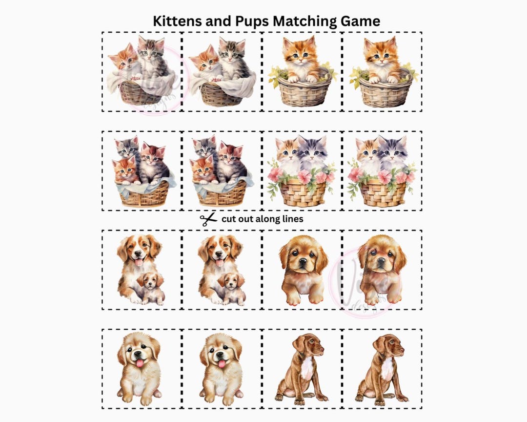 Animals Matching Game for Kids, Kittens and Puppies Matching Activity ...