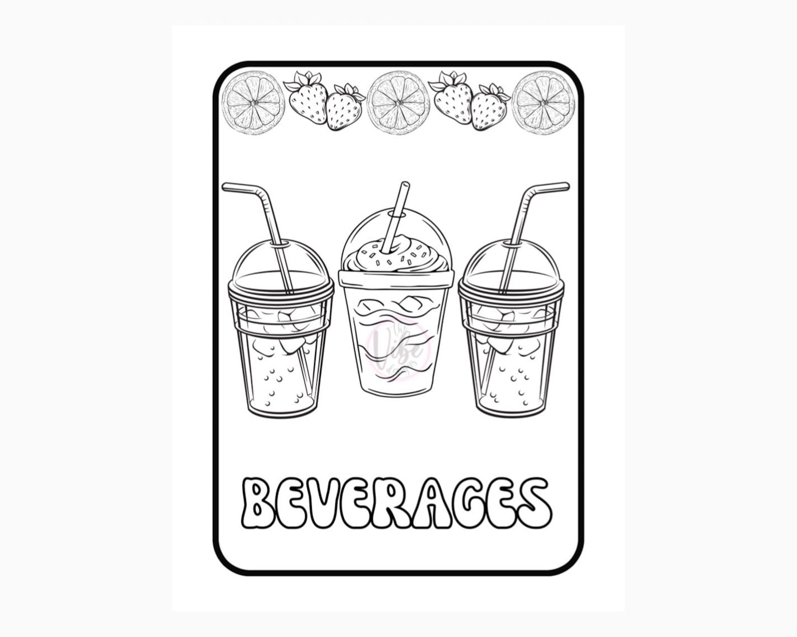 Printable Drinks Coloring Pages Packet,coffee/boba Tea/shakes Coloring ...