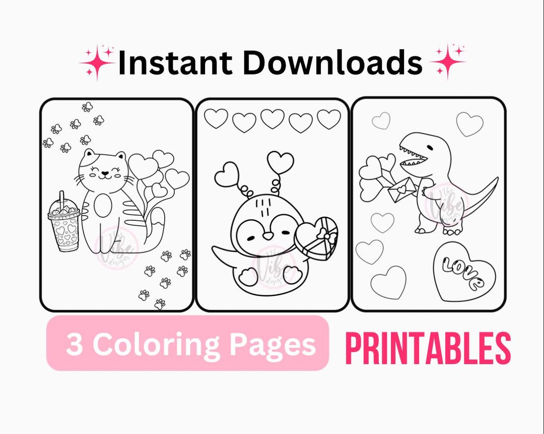 3 Printable Cute Valentines Coloring Pages,kids Coloring Pages,adult ...