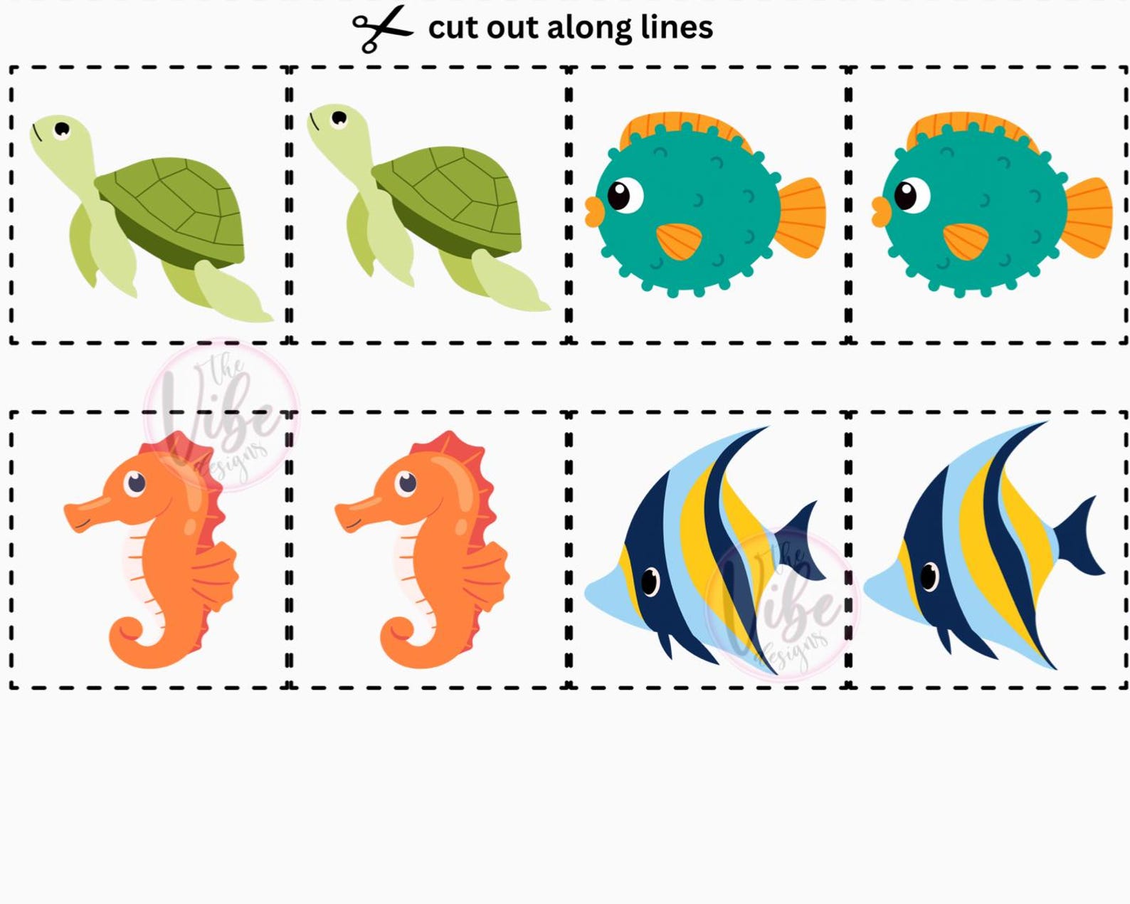 Sea Creatures Matching Game for Kids, Printable Sea Animals Matching ...