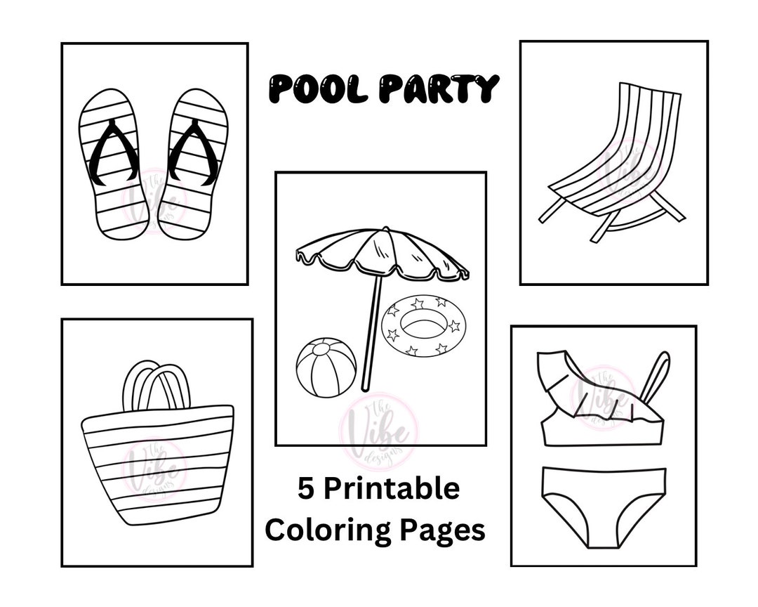 5 Printable Coloring Pages, Printable Coloring Sheets, Pool Party ...
