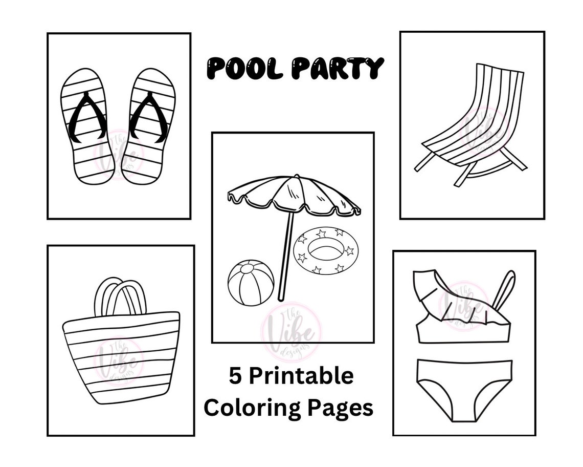 5 Printable Coloring Pages, Printable Coloring Sheets, Pool Party ...