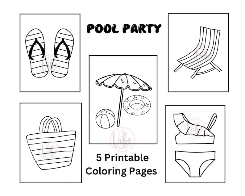 5 Printable Coloring Pages, Printable Coloring Sheets, Pool Party ...