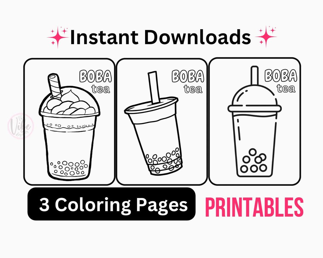 3 Printable Boba Tea Coloring Pages,boba Coloring Packet,adult Coloring ...