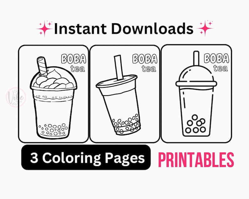 3 Printable Boba Tea Coloring Pages,boba Coloring Packet,adult Coloring ...