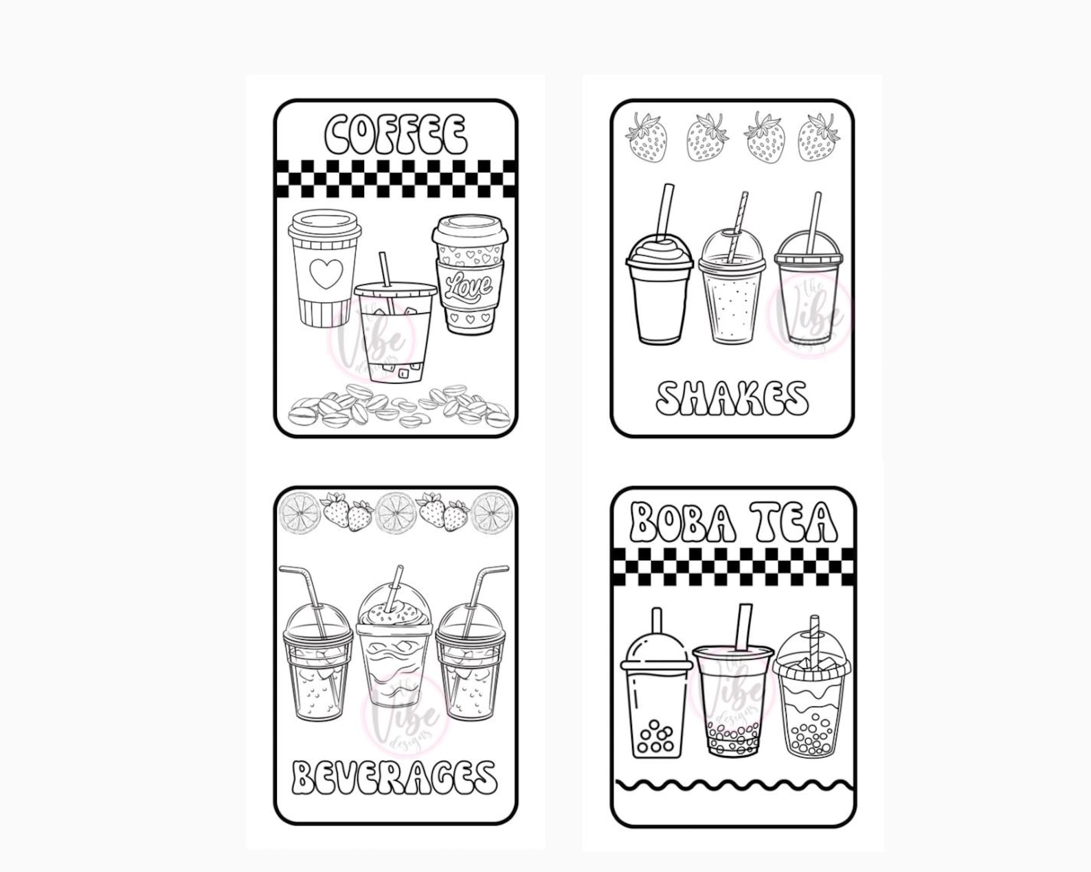 Printable Drinks Coloring Pages Packet,coffee/boba Tea/shakes Coloring ...