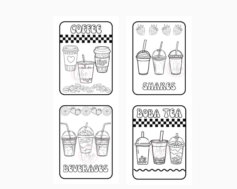 Printable Drinks Coloring Pages Packet,coffee/boba Tea/shakes Coloring ...