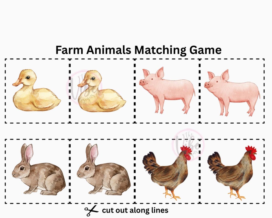 Farm Animals Matching Game for Kids, Animals Matching Activity, Animals ...