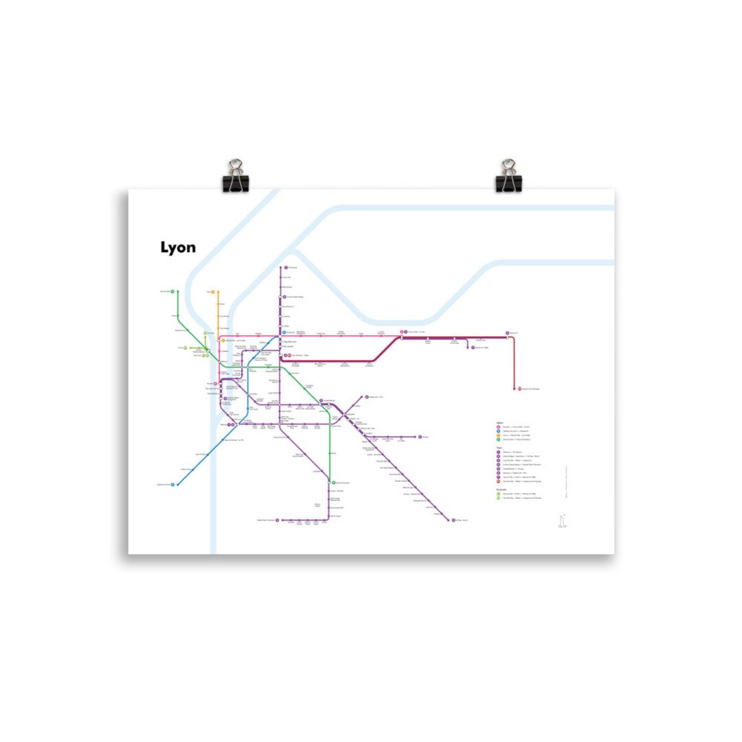 Affiche du plan du métro / tram de Lyon (fond clair) | Design ...