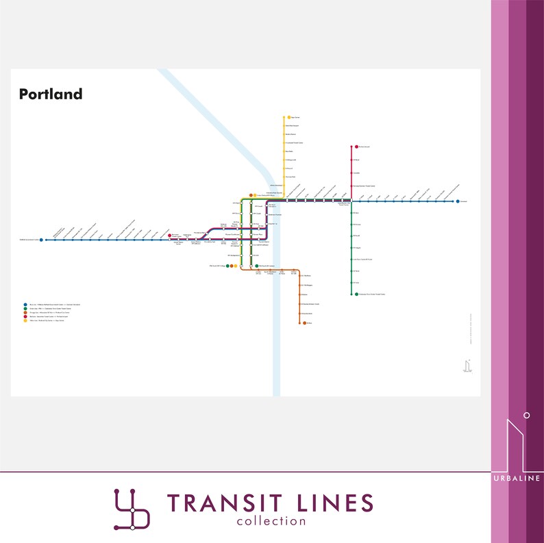 Portland MAX LRT Map Poster white Background Minimalist Design Transit ...