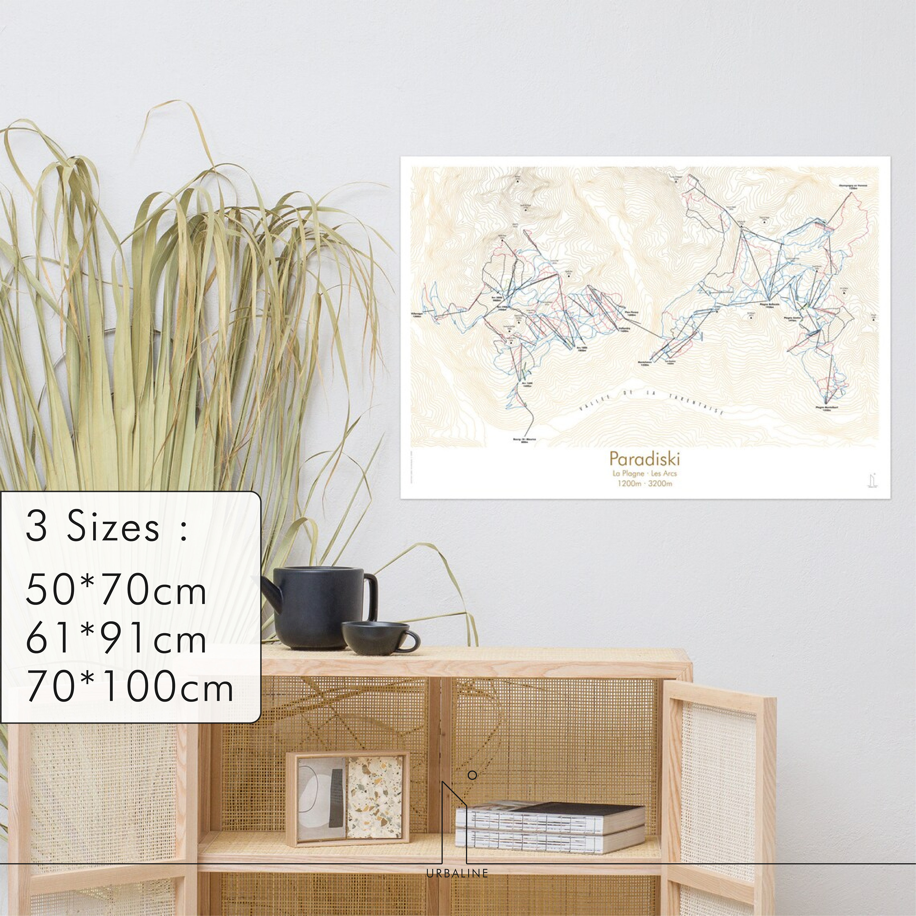 Paradiski Ski Resort Map Minimalist Poster, Les Arcs / La Plagne ...