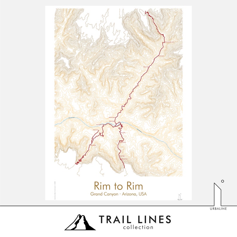 Grand Canyon Rim to Rim Trail Map Poster | Topographic Hike Map ...