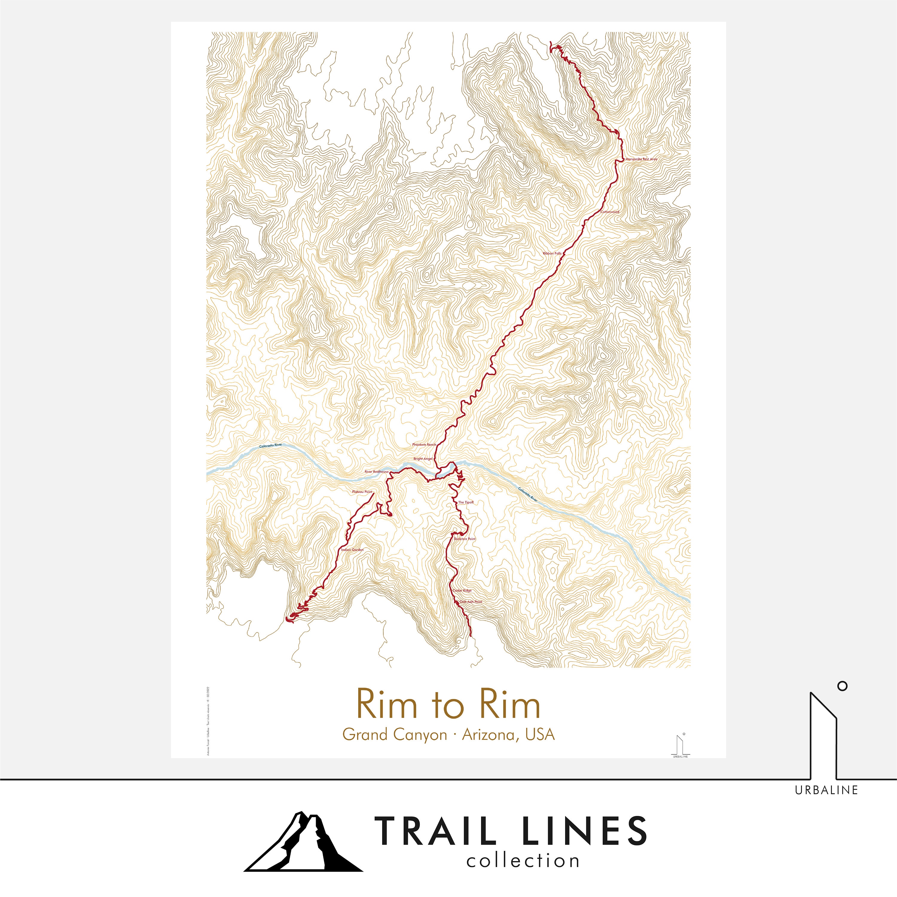 Grand Canyon Rim to Rim Trail Map Poster | Topographic Hike Map ...