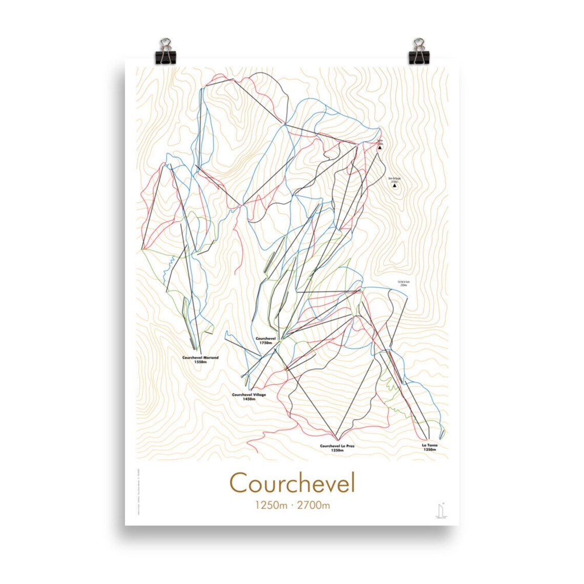 Courchevel Poster, French Alps | Topographic Map of Ski Resort ...