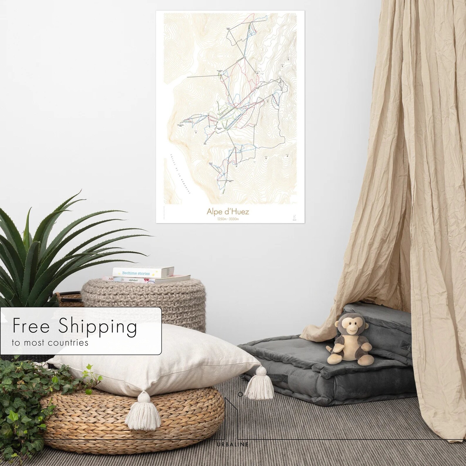 Alpe D'huez Ski Resort Map Minimalist Poster, French Alps | Topographic ...