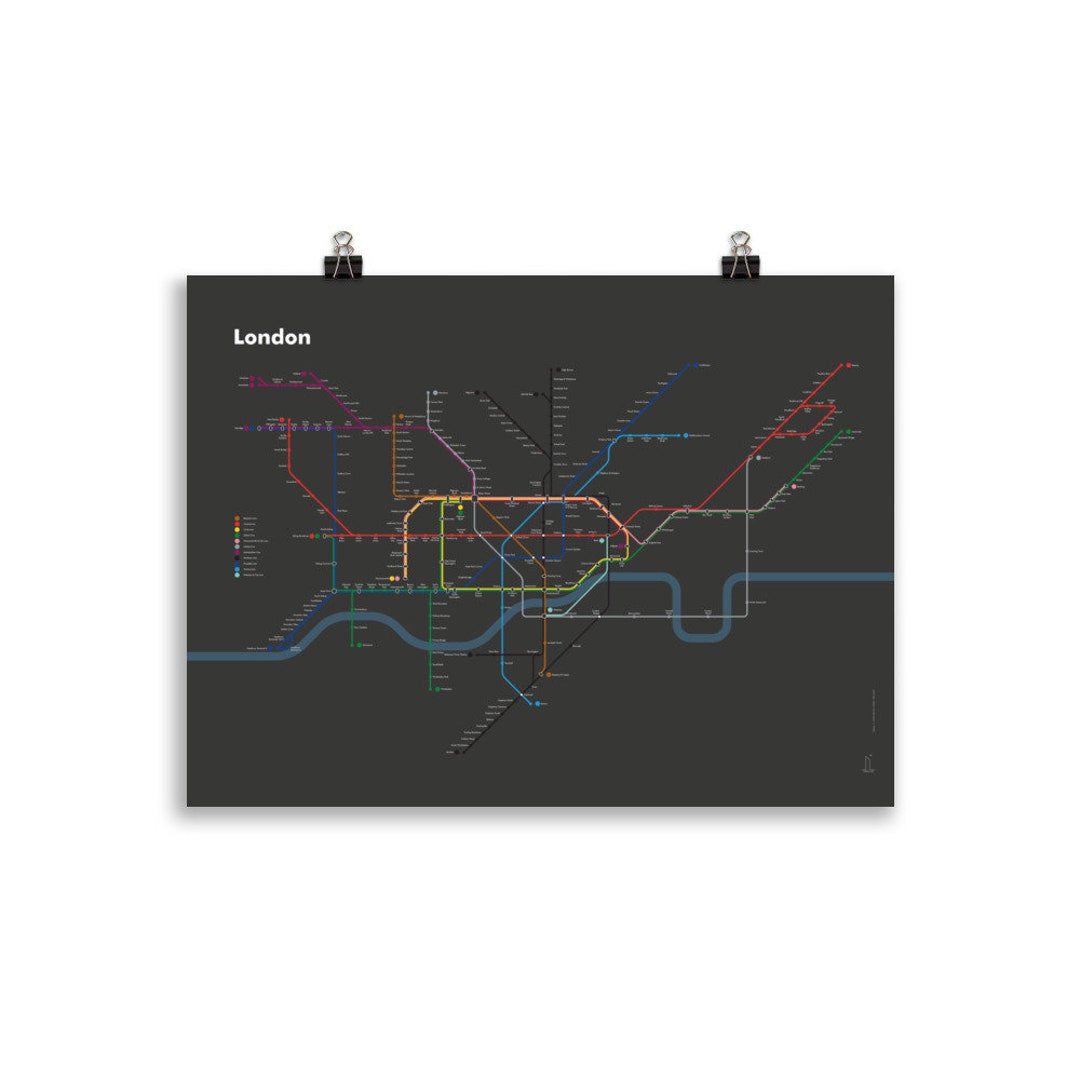 London Underground Map Poster (dark Background) | Minimalist Design ...