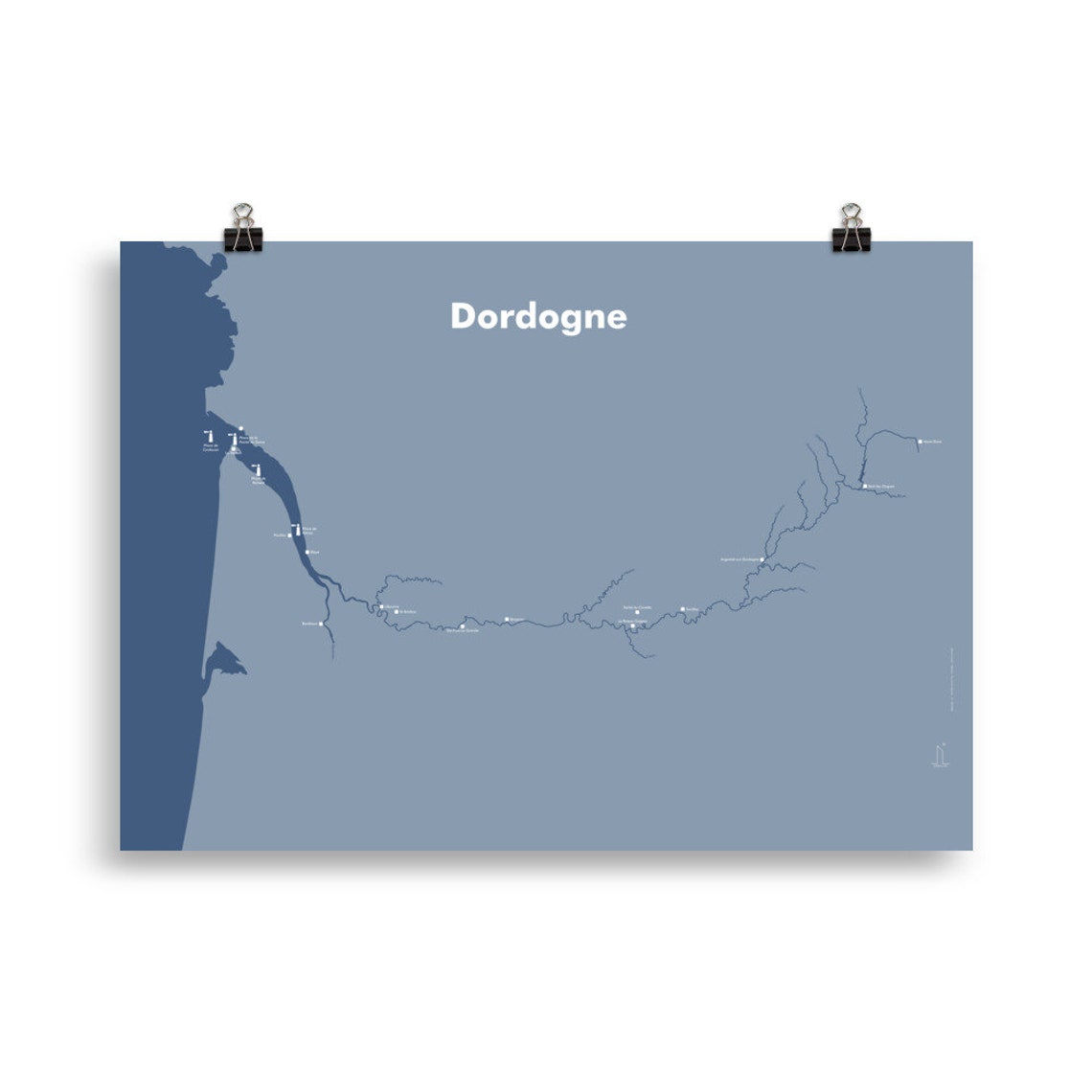 Dordogne River Map Poster Minimalist Design River Network Wall Art ...
