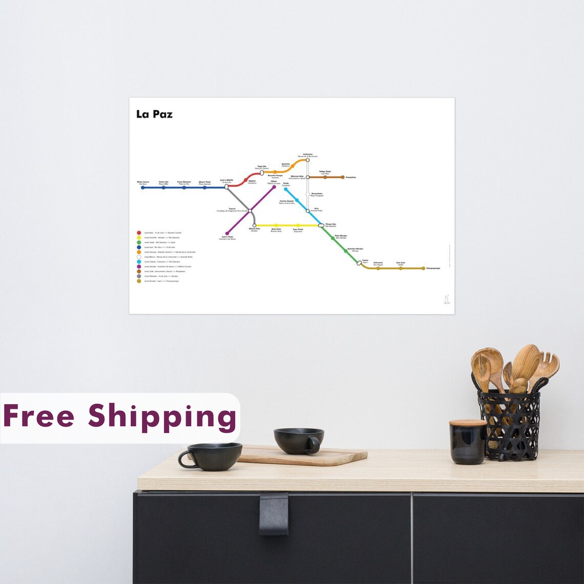 La Paz Gondola-el Teleferico Map Poster white Background - Etsy