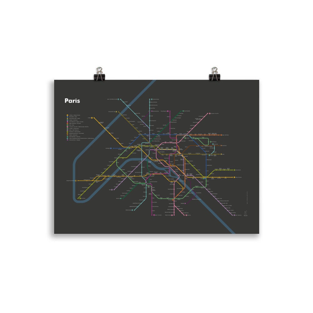 Paris Metro Map Poster (dark Background) | Minimalist Design | Transit ...
