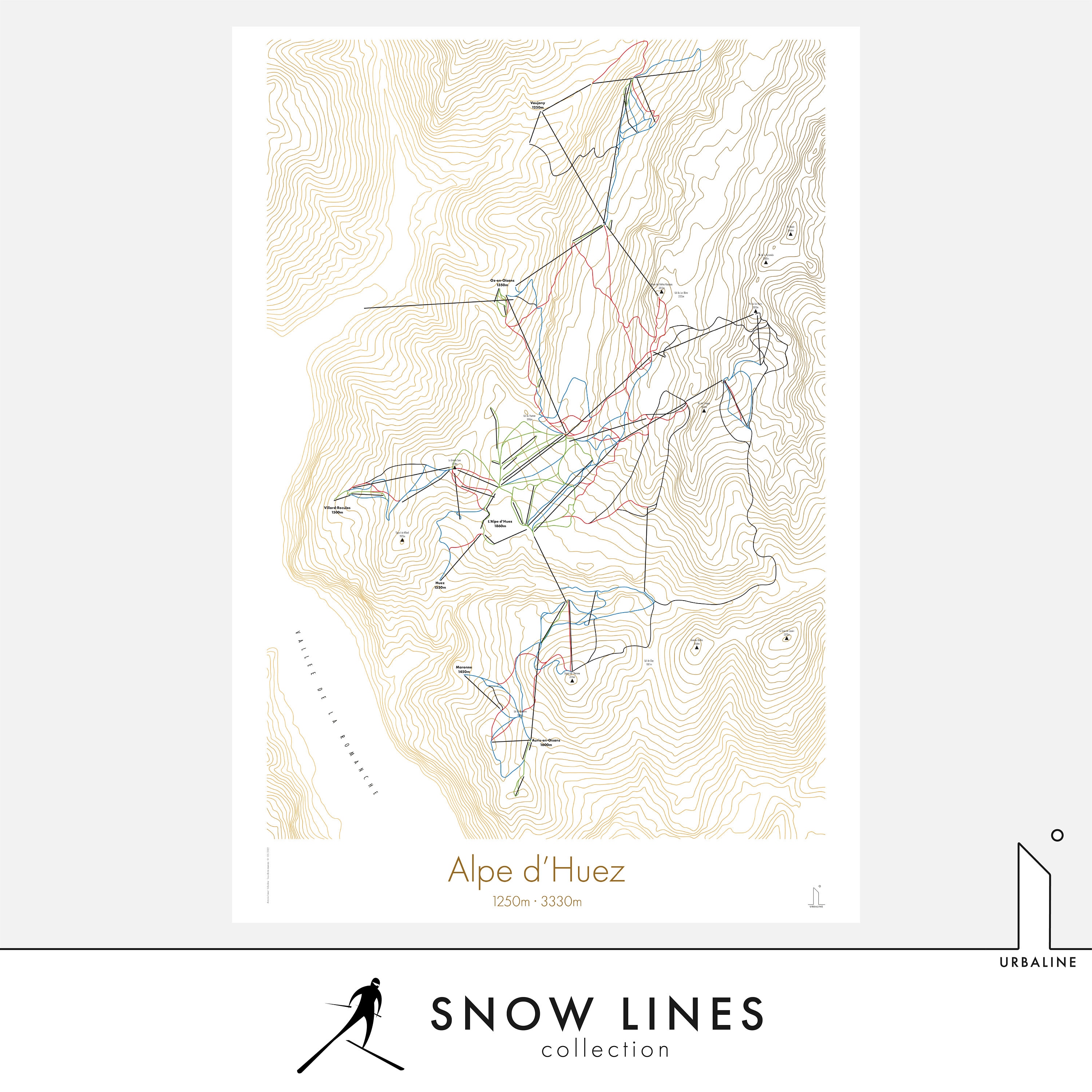Alpe D'huez Ski Resort Map Minimalist Poster, French Alps | Topographic ...