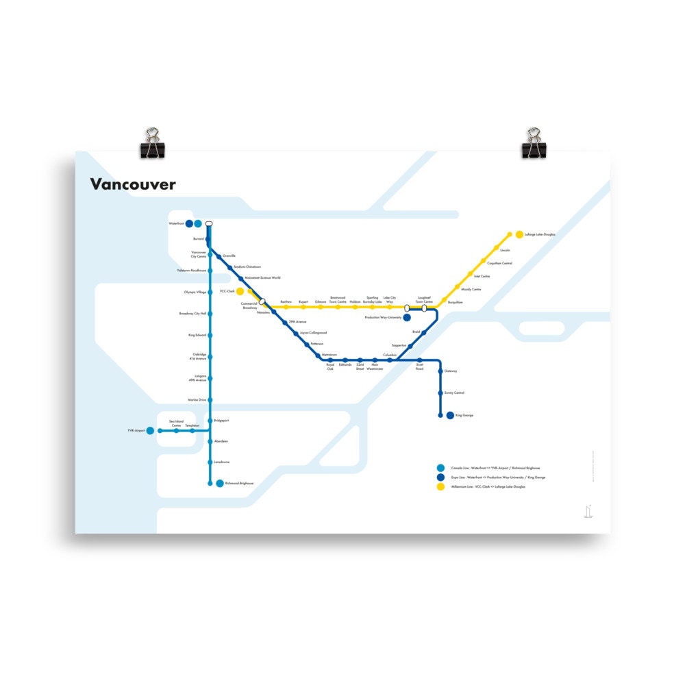 Vancouver Skytrain Map Poster (white Background) | Minimalist Design ...